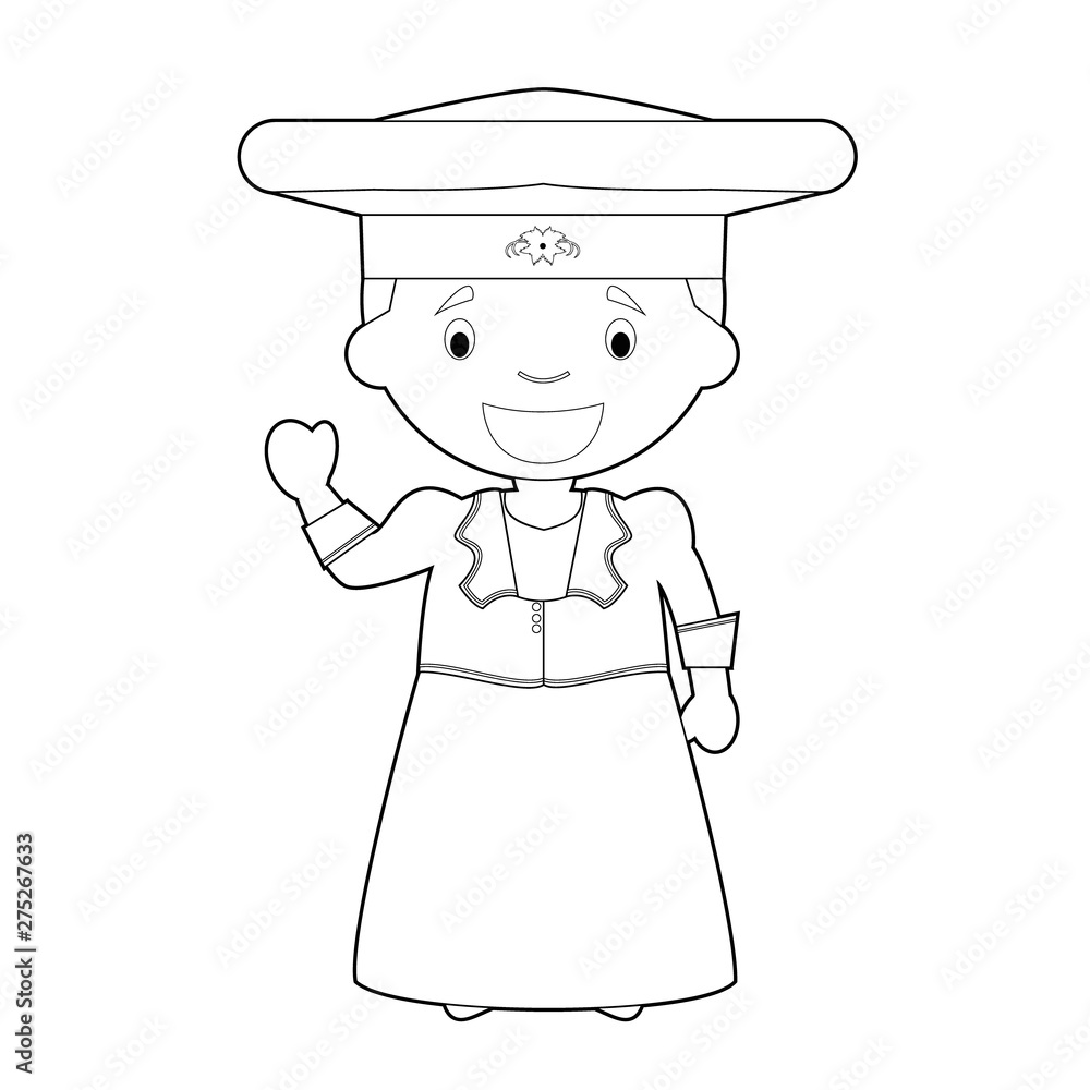 Easy coloring cartoon character from Namibia (Herero Tribe) dressed in ...