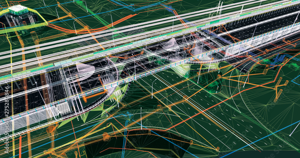 The BIM model of the object of transport infrastructure of wireframe ...