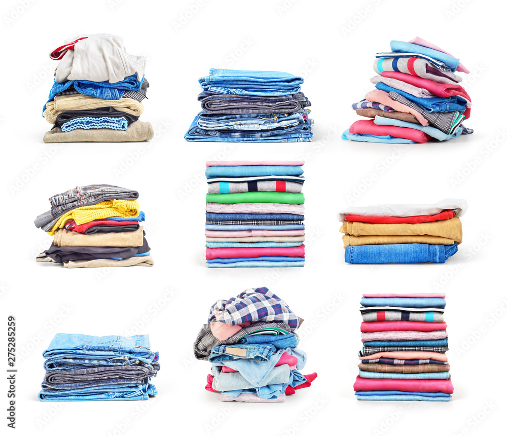 Stacks of folded clothes set isolated on a white background Stock Photo ...