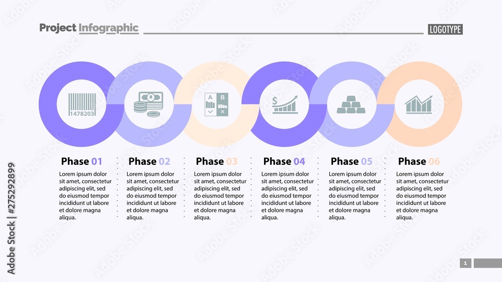 Six phases timeline slide template. Business data. Graph, chart, design ...