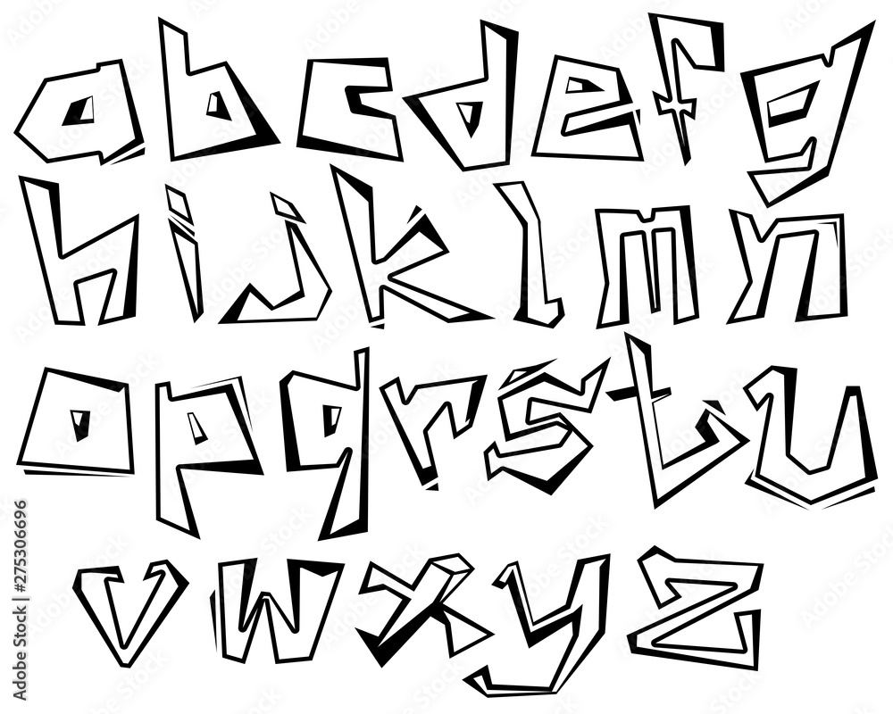 English Alphabet Vector From A To Z In Graffiti Black And White Style 