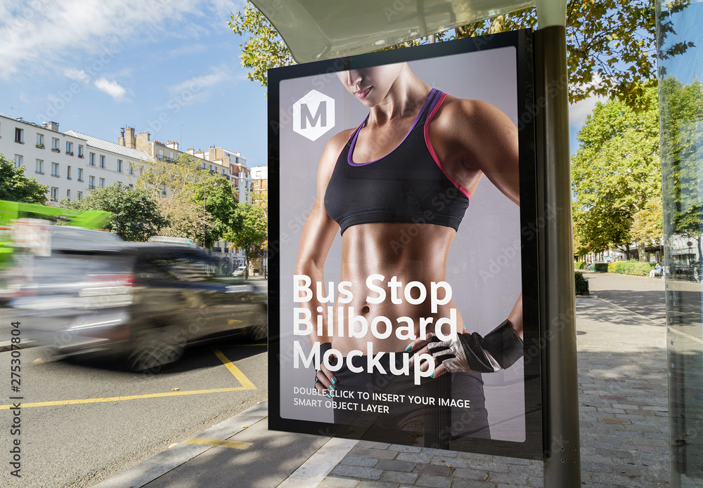 Vertical Advertisement in Bus Stop Mockup Stock Template | Adobe Stock