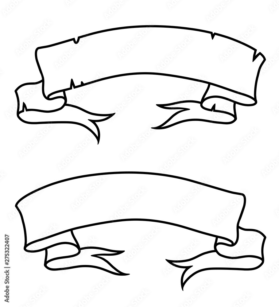 Vintage Ribbon Scroll Simple Vector Illustration Black And White Blank