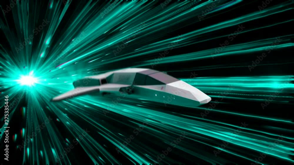Beautiful abstract animation of spaceship in a time-space tunnel ...
