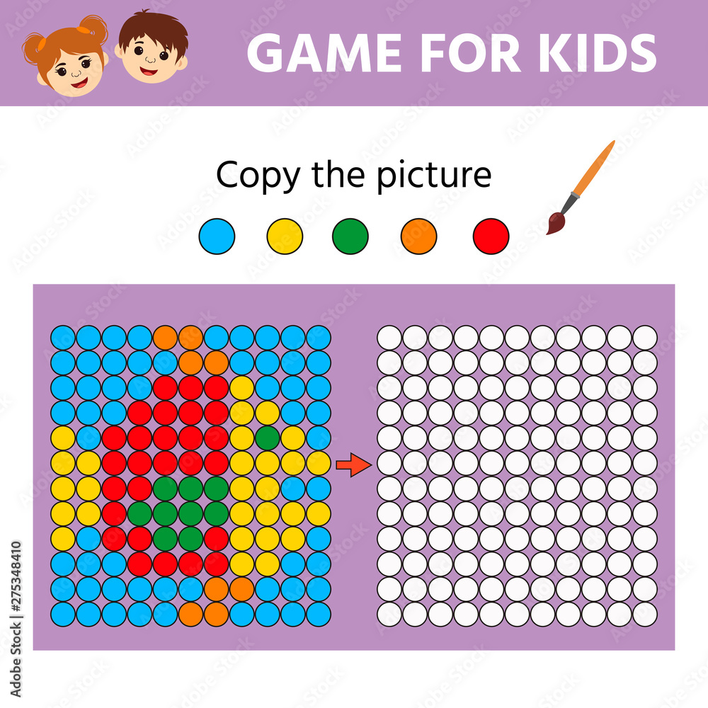 Puzzle task, education logic game for preschool kids. Paint the circles ...