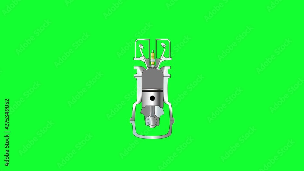 4 Strokes engine animation in green screen or chroma key. Piston ...