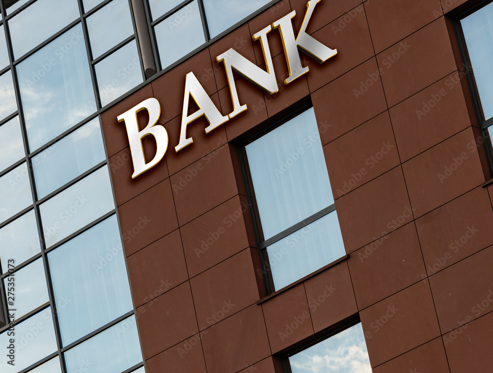 Bank sign on facade Stock Photo | Adobe Stock