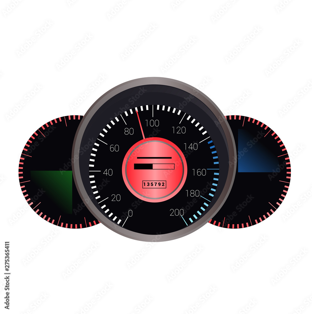 Speedometer vector car speed dashboard panel and speed-up power ...