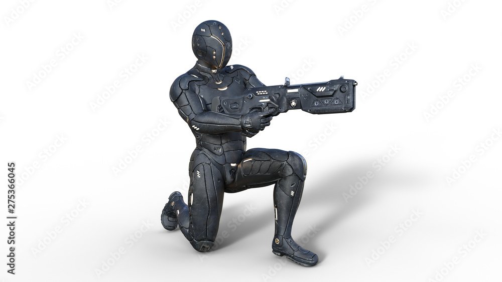 Futuristic android soldier in bulletproof armor, military cyborg armed ...