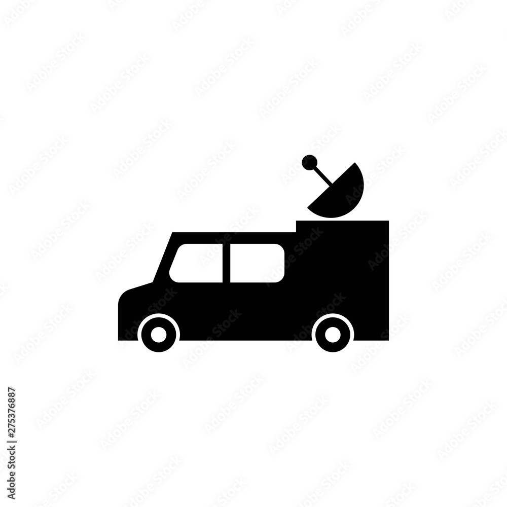 Transportable communication vehicle monochrome icon. pictogram car with ...