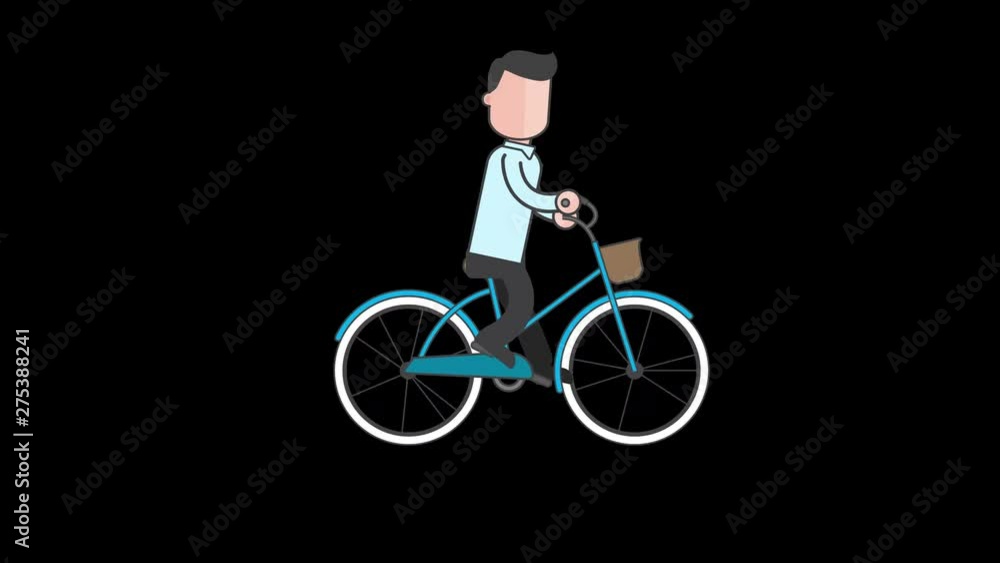 Cartoon Man ride bicycle looping animation with alpha channel.Character ...
