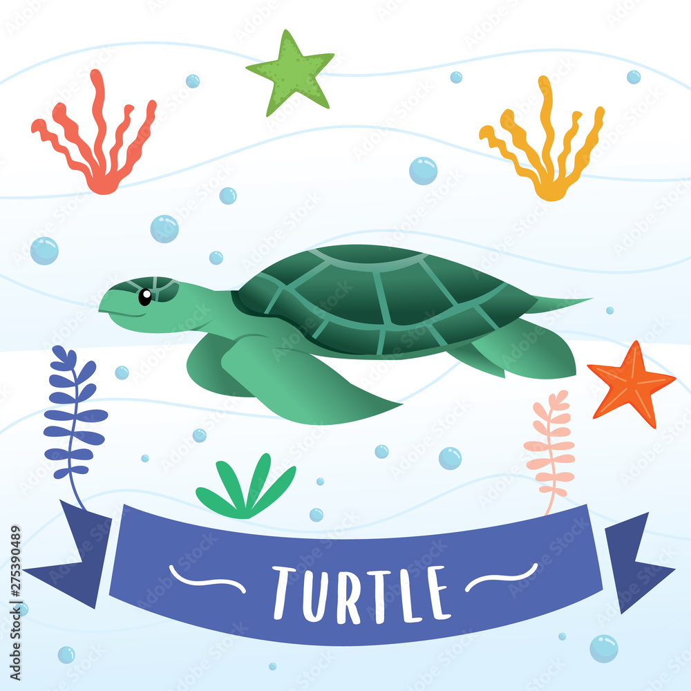 Cartoon vector turtle. Cute sea turtle cartoon, Funny cartoon character ...