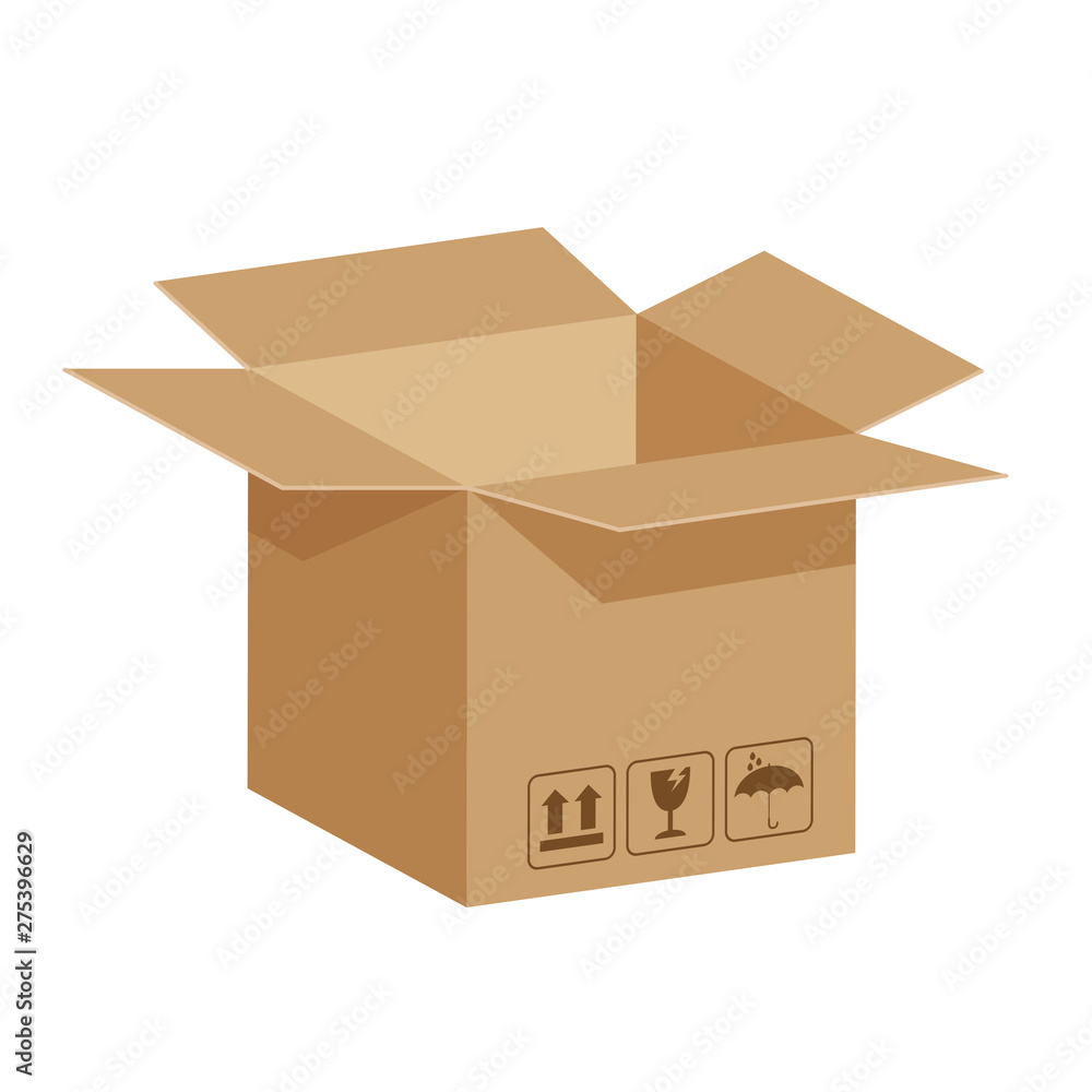open crate boxes 3d, cardboard box brown, flat style cardboard parcel ...