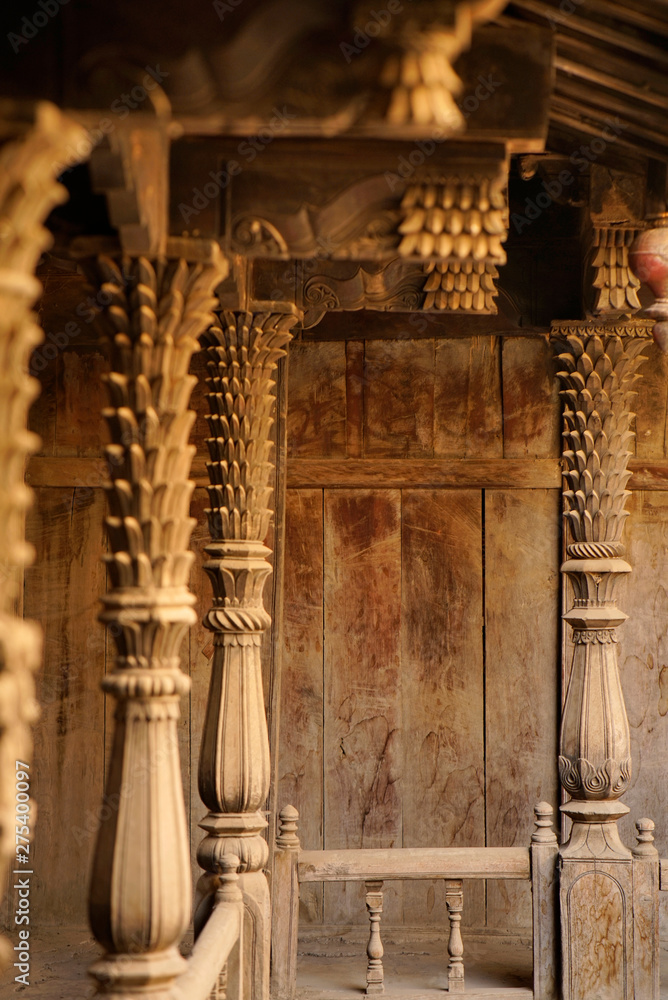 Structural wood work and heavily carved wooden members Palashikar wada ...