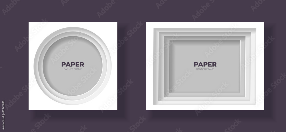 Vector cut out paper frame template set. Round and rectangle frame with ...