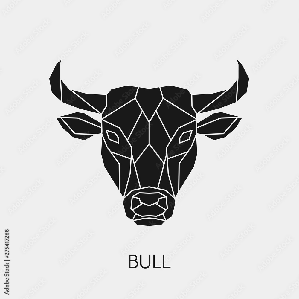Geometric bull. Polygonal head of animal. Black silhouette. Vector ...