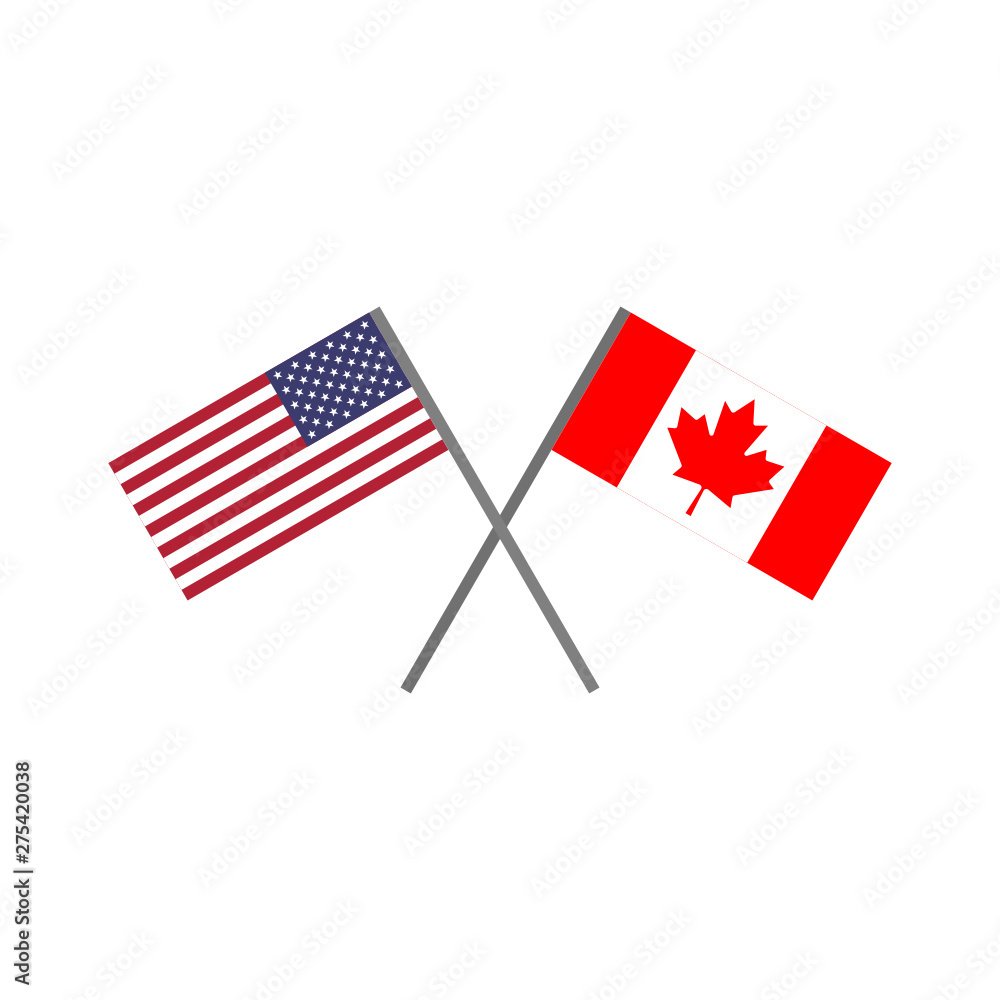 Vector illustration of the american (U.S.A.) flag and the canadian flag ...