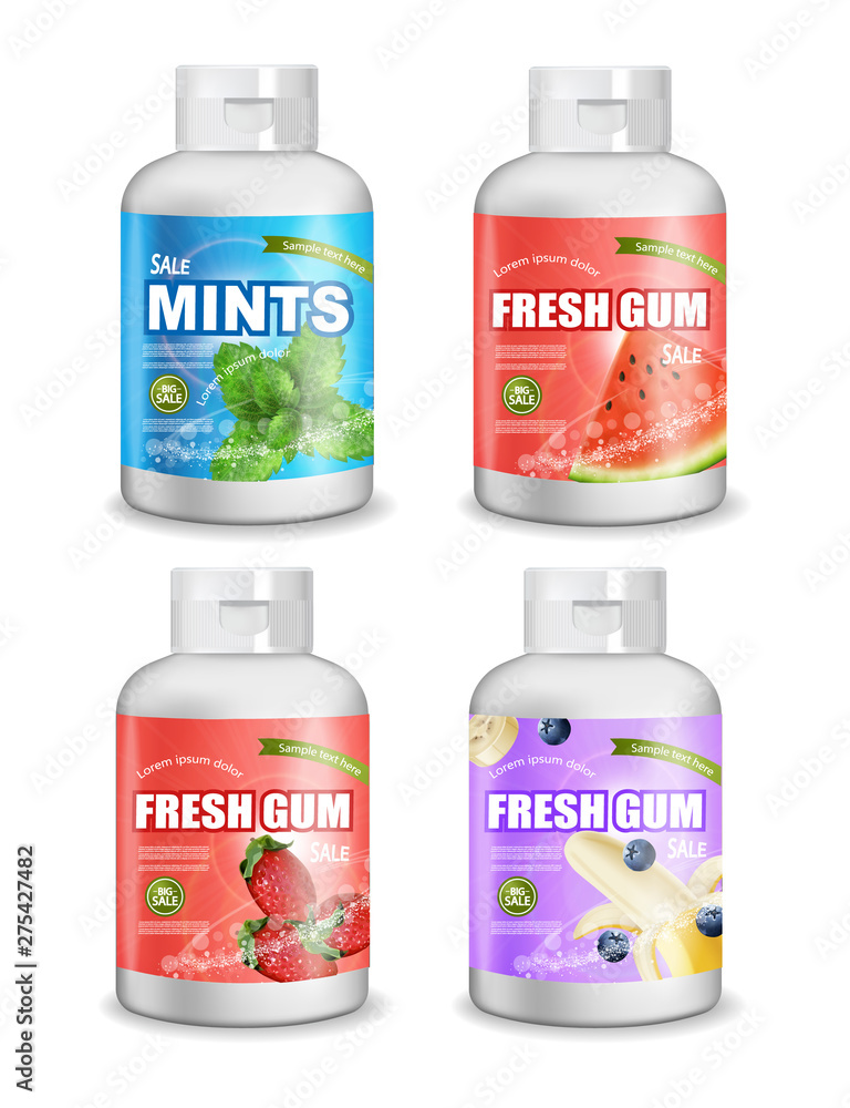 Gums mock up Vector realistic set collection. Product placement ...
