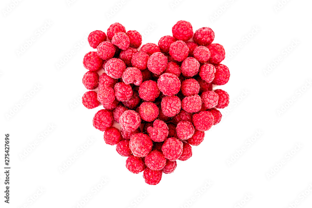 Raspberries in the shape of heart as a symbol of Valentine and love at ...