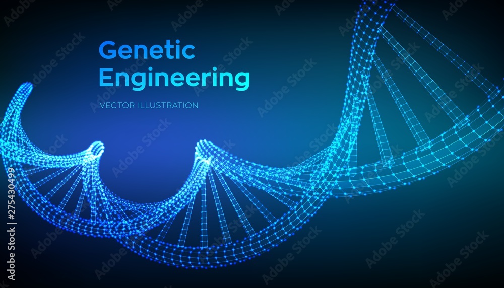 DNA sequence. Wireframe DNA molecules structure mesh. DNA code editable ...