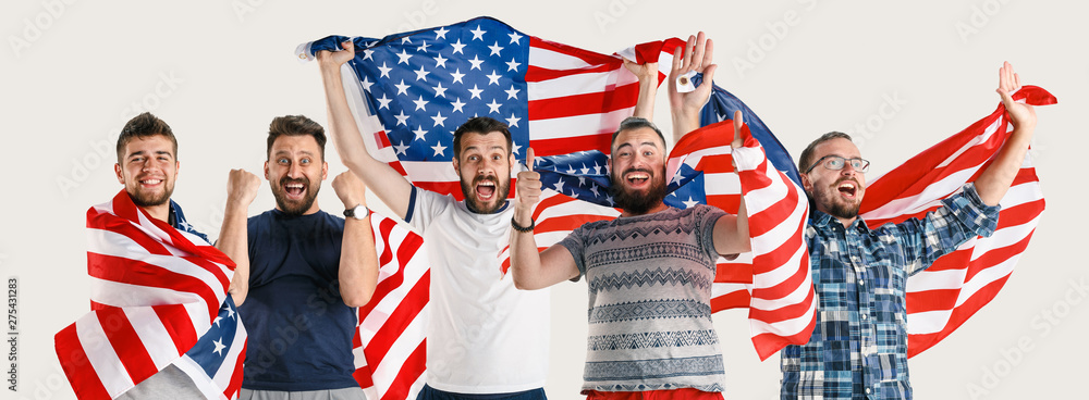 Celebrating an Independence day. Stars and Stripes. Young people with ...