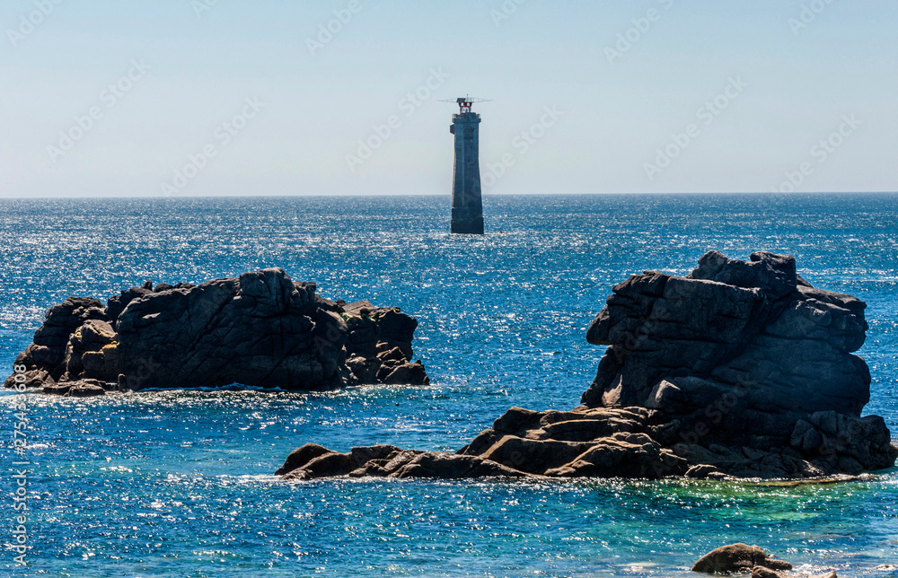 France, Brittany, Ile d'Ouessant, North East rocky coast, Nividic ...
