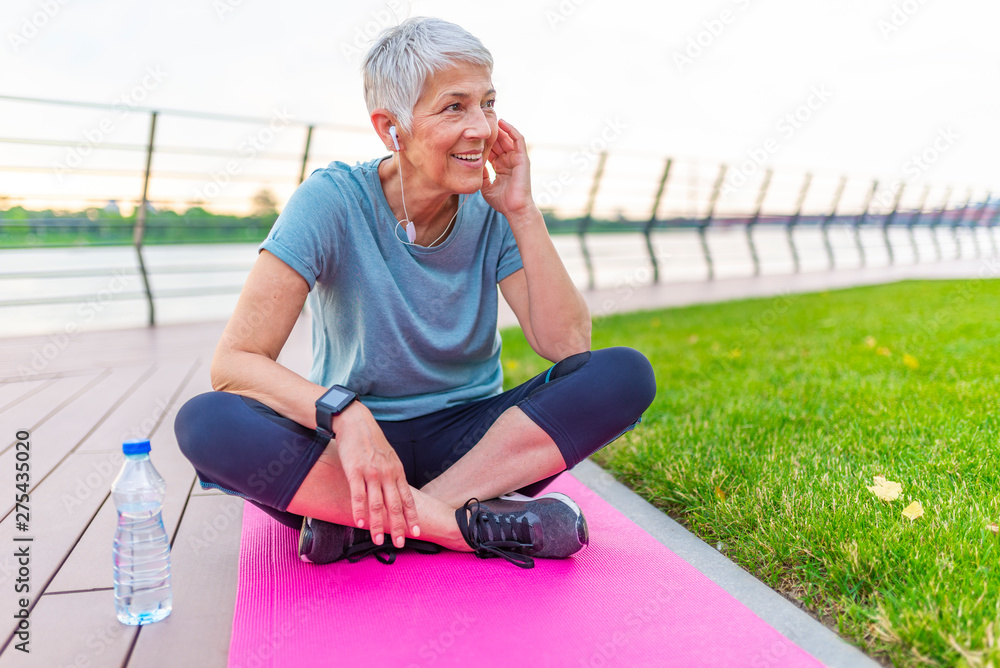 Senior Woman Resting After Exercises. Senior lady prefers healthy ...
