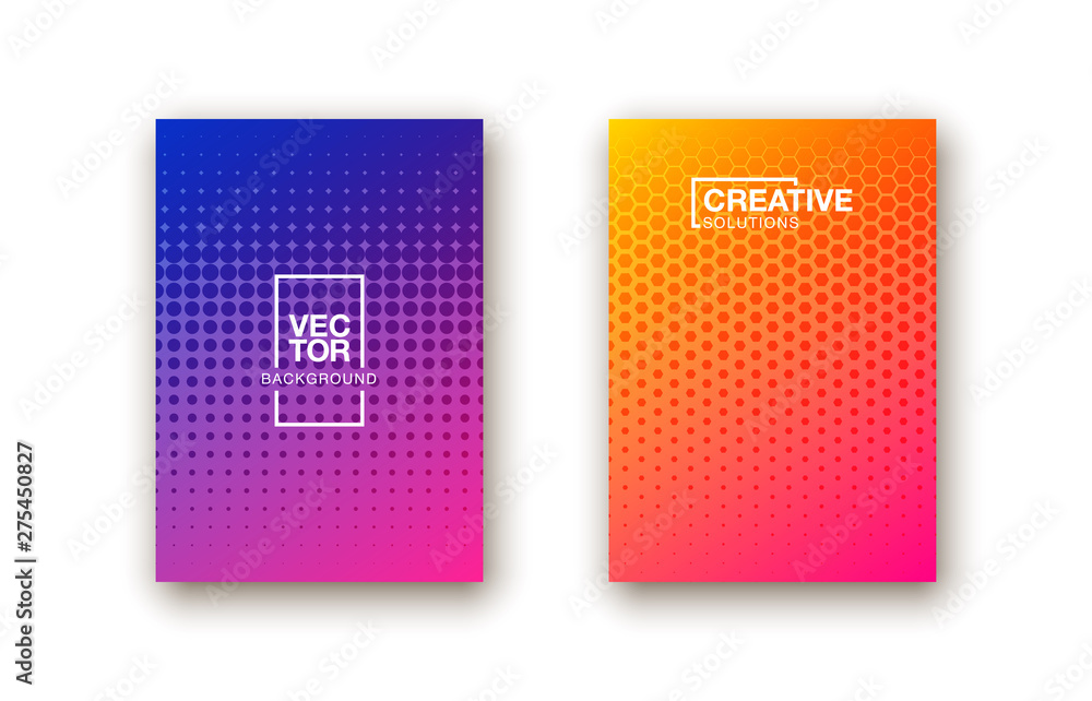 Bright annual report design dot collection. Gradient halftone grid ...