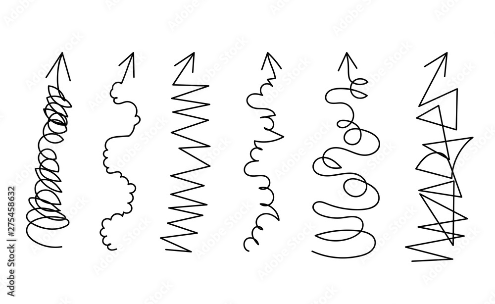 Cartoon pictures set of different hand drawn arrows. Mixed style white ...