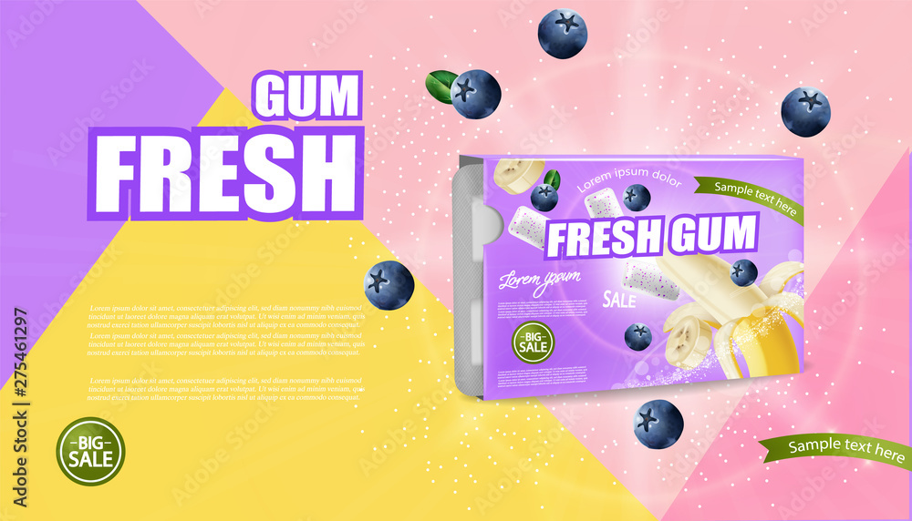 Chewing gum mock up Vector realistic. Product placement detailed label ...