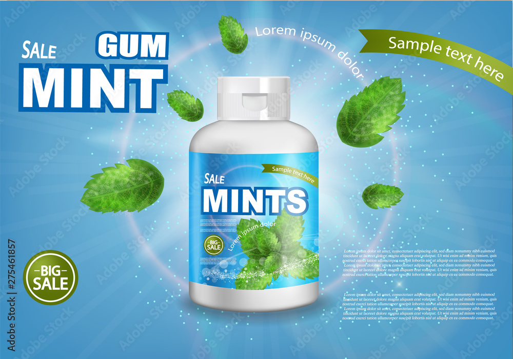 Mint chewing gum Vector realistic. Fresh flavor mock up. Product ...