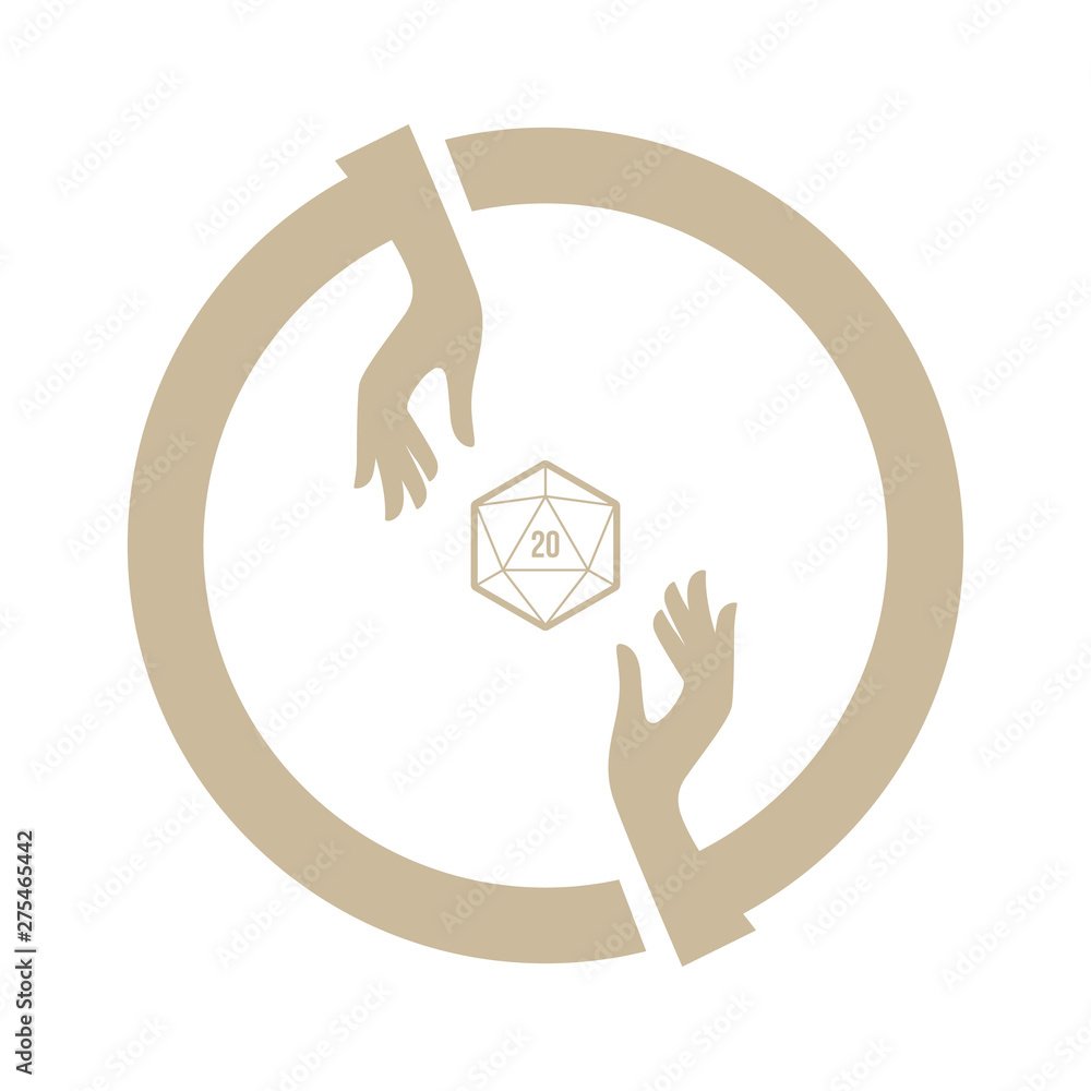 Vector circle with two hands and line 20 dide sided polygon. Isolated ...