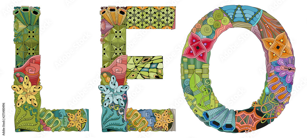 Word LEO. Vector zentangle object for decoration Stock Vector | Adobe Stock