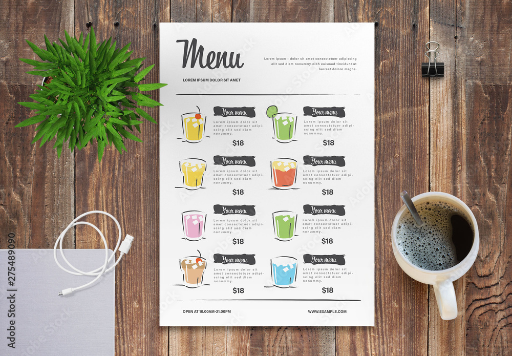 Cocktail Menu Layout with Graphic Elements Stock Template | Adobe Stock