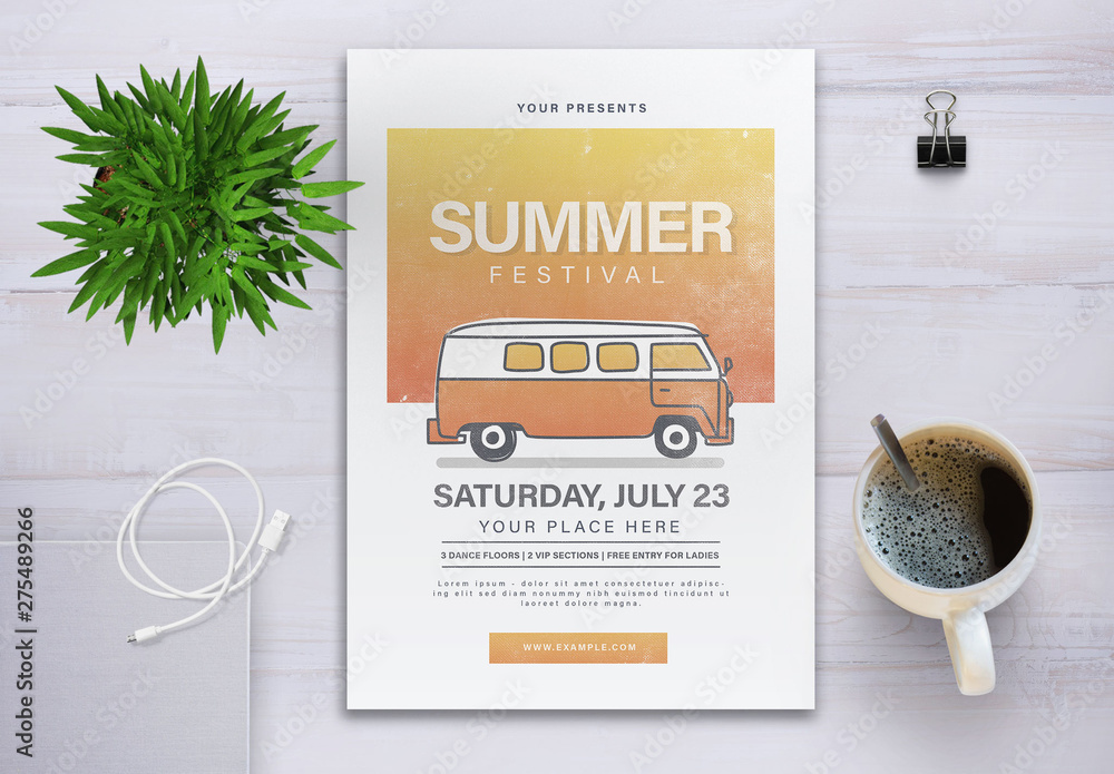 Summer Festival Flyer Layout with Graphic Elements Stock Template ...