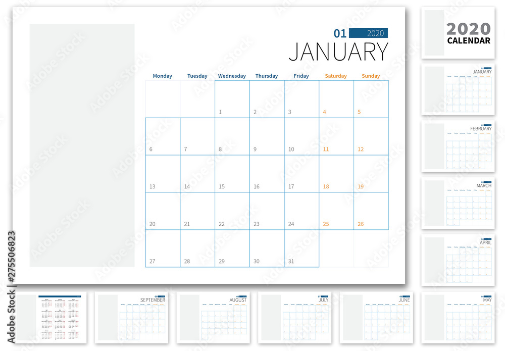 Landscape 2020 Calendar Layout Stock Template | Adobe Stock