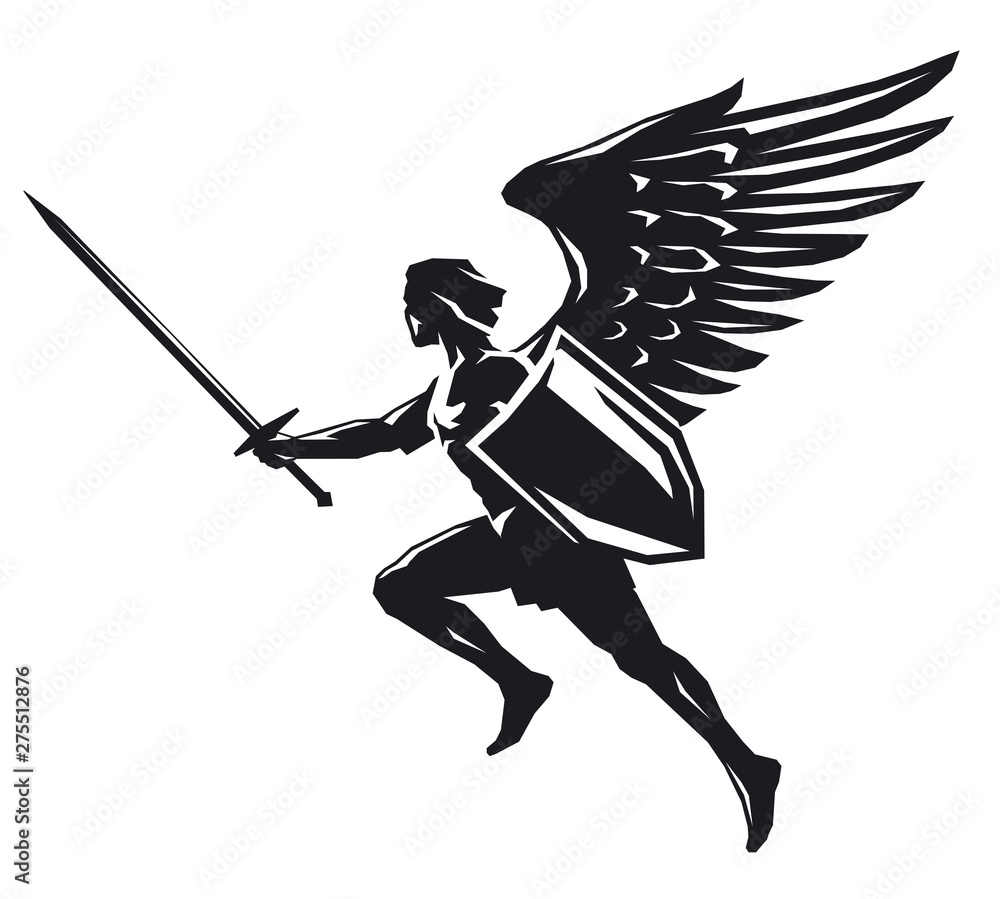 Angel with shield and sword Stock Vector | Adobe Stock