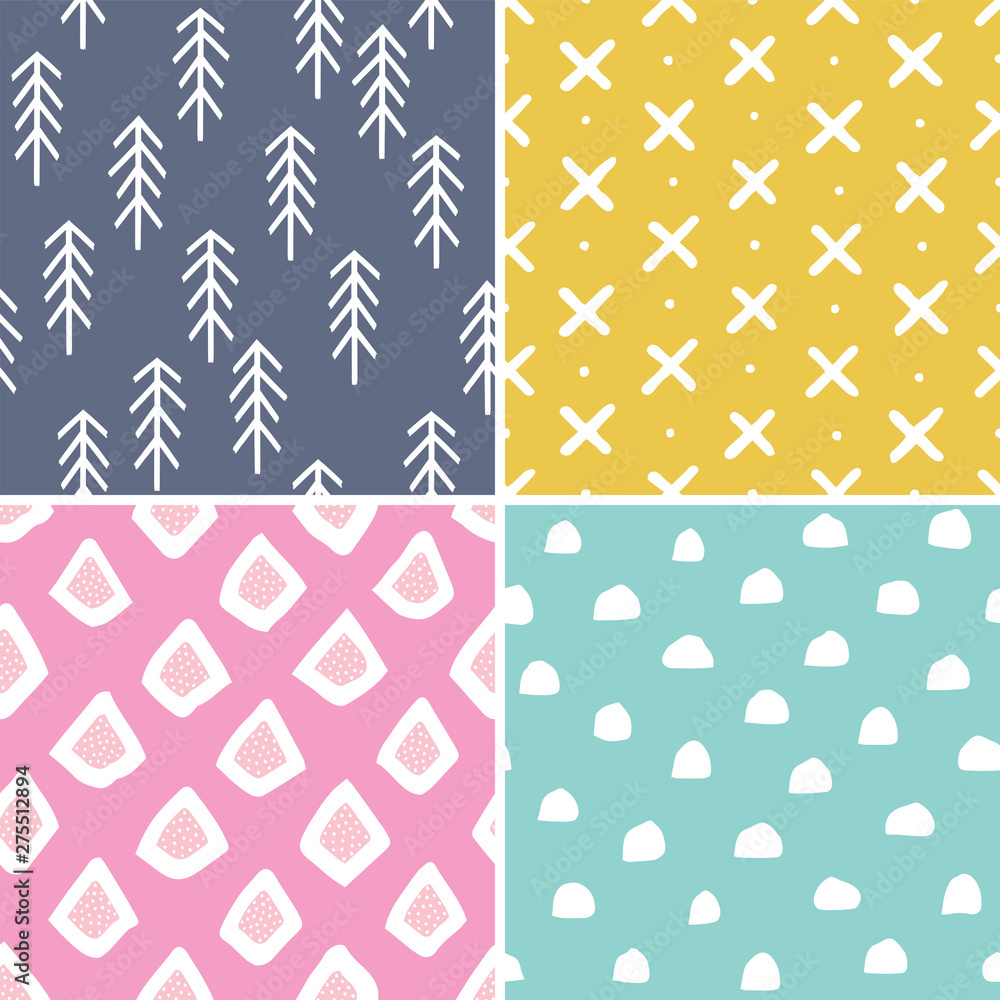 Vector set of 4 cute seamless pastel backgrounds in scandinavian style ...