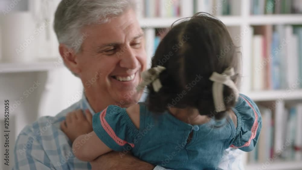 grandfather hugging granddaughter happy little girl embracing grandad ...