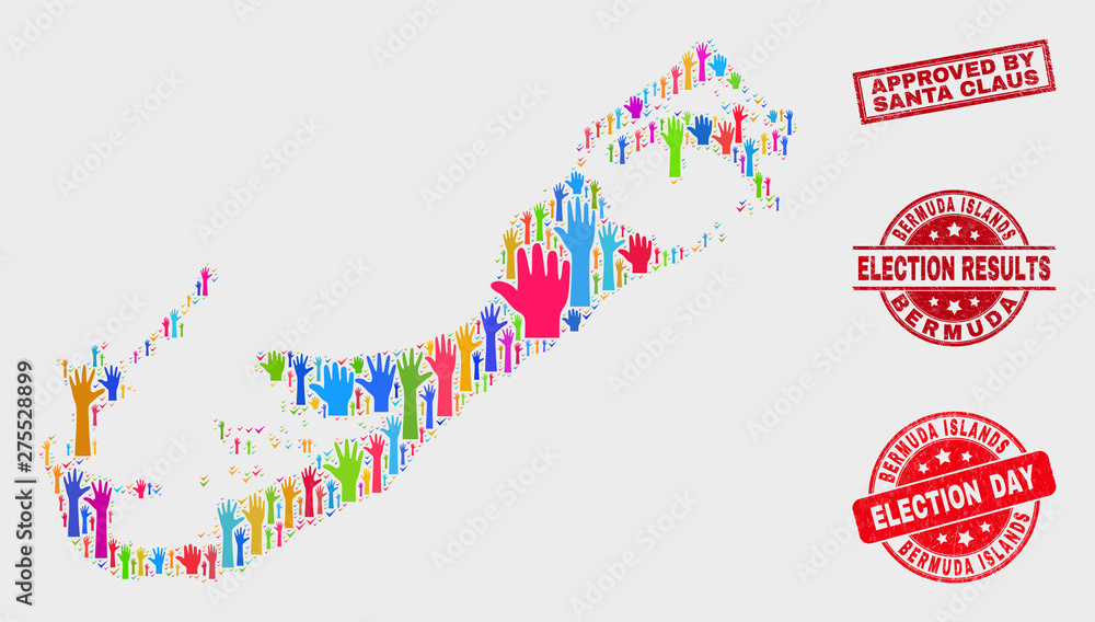 Ballot Bermuda Islands map and stamps. Red rectangular Approved by ...