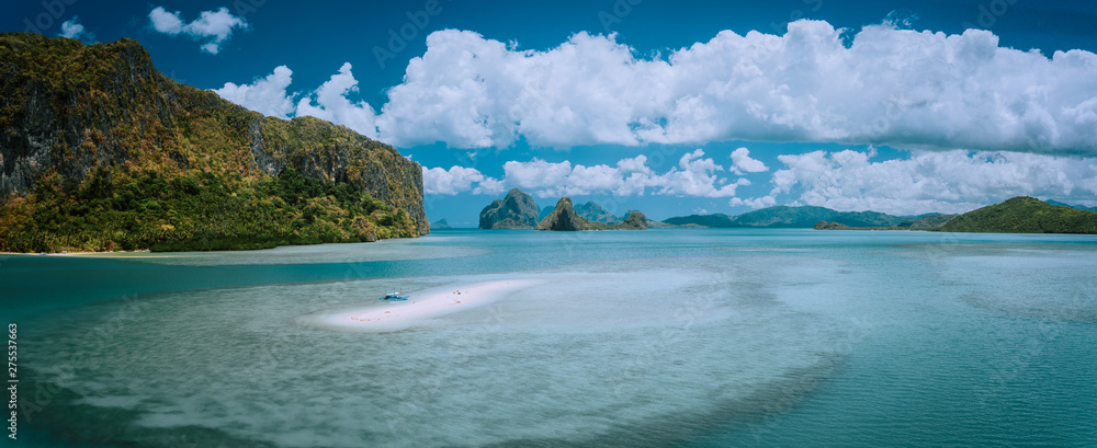 Palawan, Philippines. Aerial panoramic scenic picture of sandbar with ...