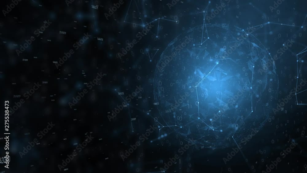 3d globe rotation in digital dark blue cyberspace network. Copy space ...