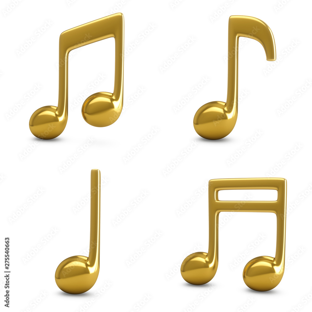 3d Rendering Four Golden Music Notes isolated on white background Stock ...