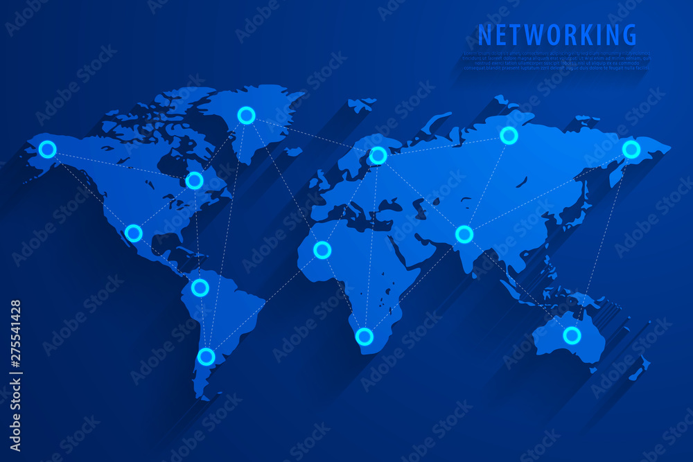 Global network connection background, blue world map, vector Stock ...