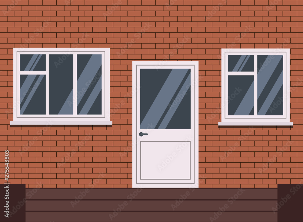 Vector white plastic closed front door with stairs and two piece and ...