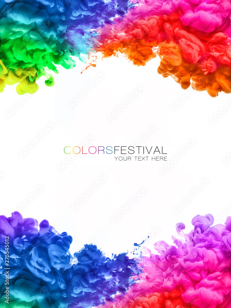 Rainbow of Acrylic Ink in Water. Multicolored explosions bordering ...