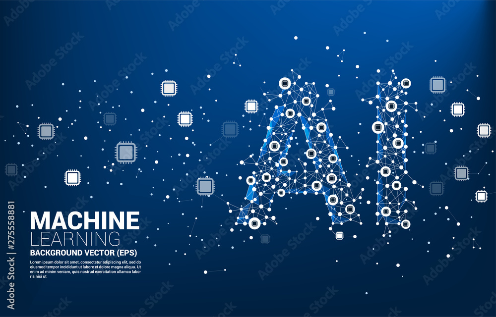 Vector Polygon dot with CPU connect line shaped AI. Concept for machine ...