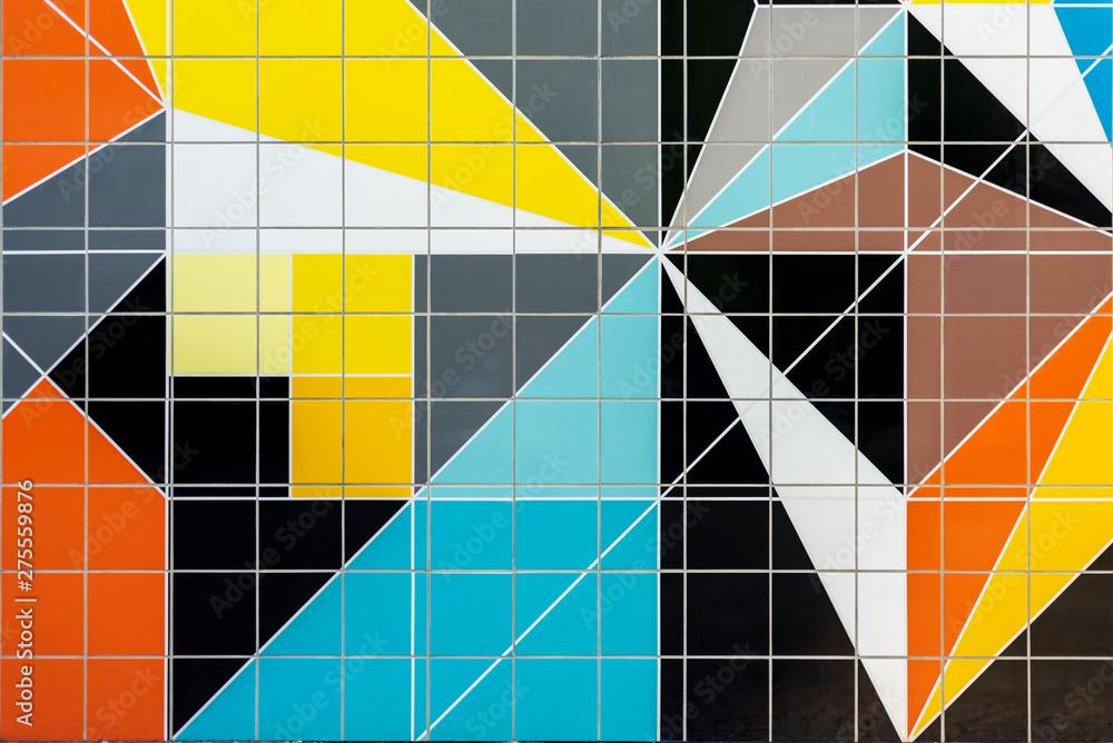 Grid square ceramic tile wall with colourful geometric shape and form ...