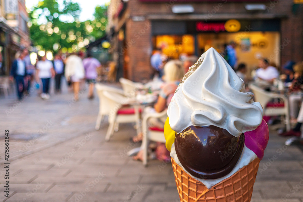 Selected Focus view at ice-cream sculpture in front of dessert cafe or ...