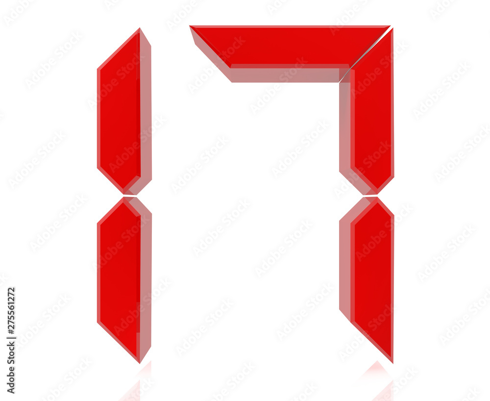 Red digital numbers 17 on white background 3d rendering Stock ...